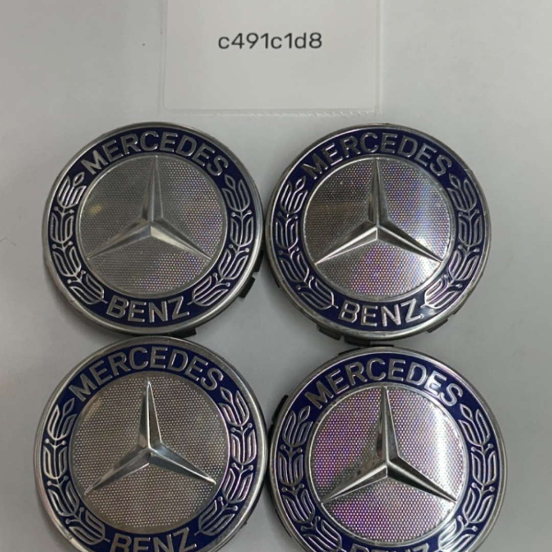 Set of 4 Mercedes-Benz 75MM Dark Blue Wheel Center Caps AMG Wreath c49 ...